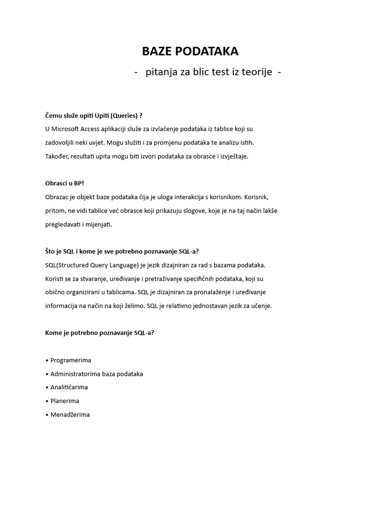 Pitanja Za Blic Test Iz BP | PDF