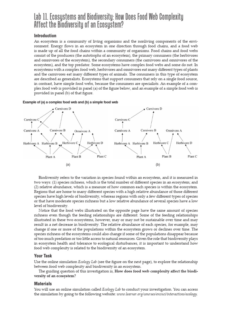 Lab11StudentHandout EcosystemsAndBiodiversity | PDF | Food Web | Ecosystem