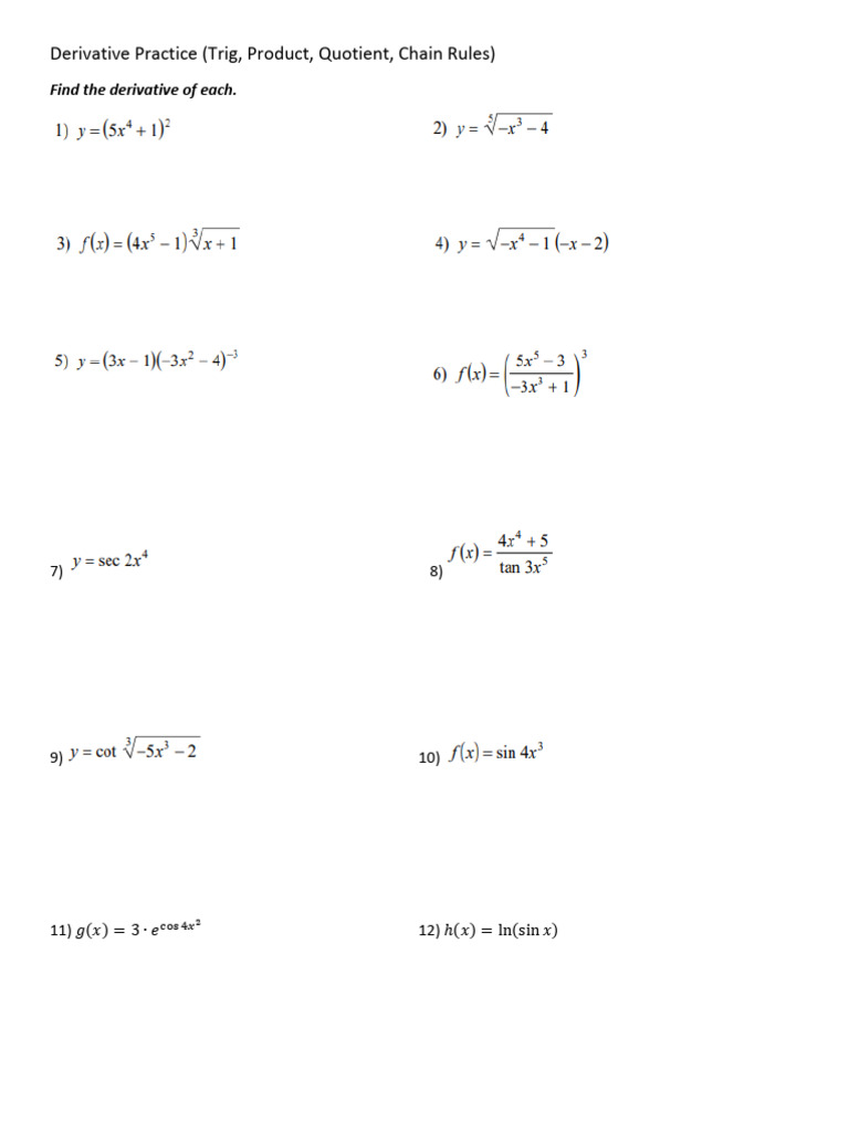 3.1 Derivative Practice - With Chain Rule Assignment-1 | PDF