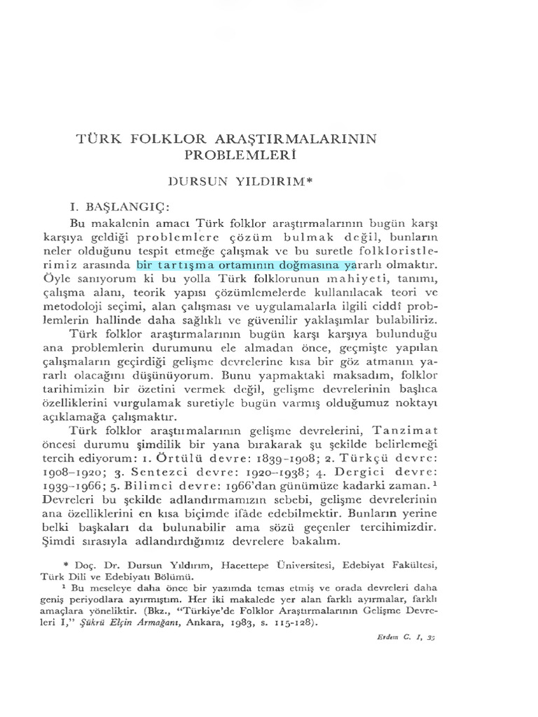 Turk Folklor Arastirmalarinin Problemler | PDF