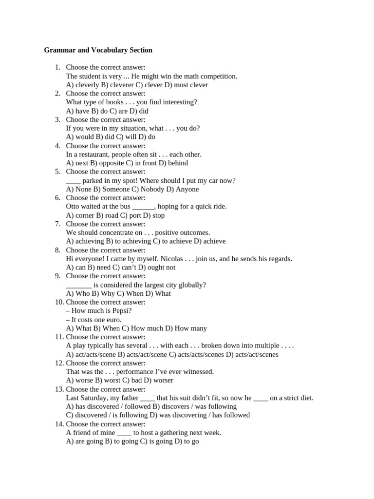 Grammar and Vocabulary Practice Test | PDF | Tomato | Fruit