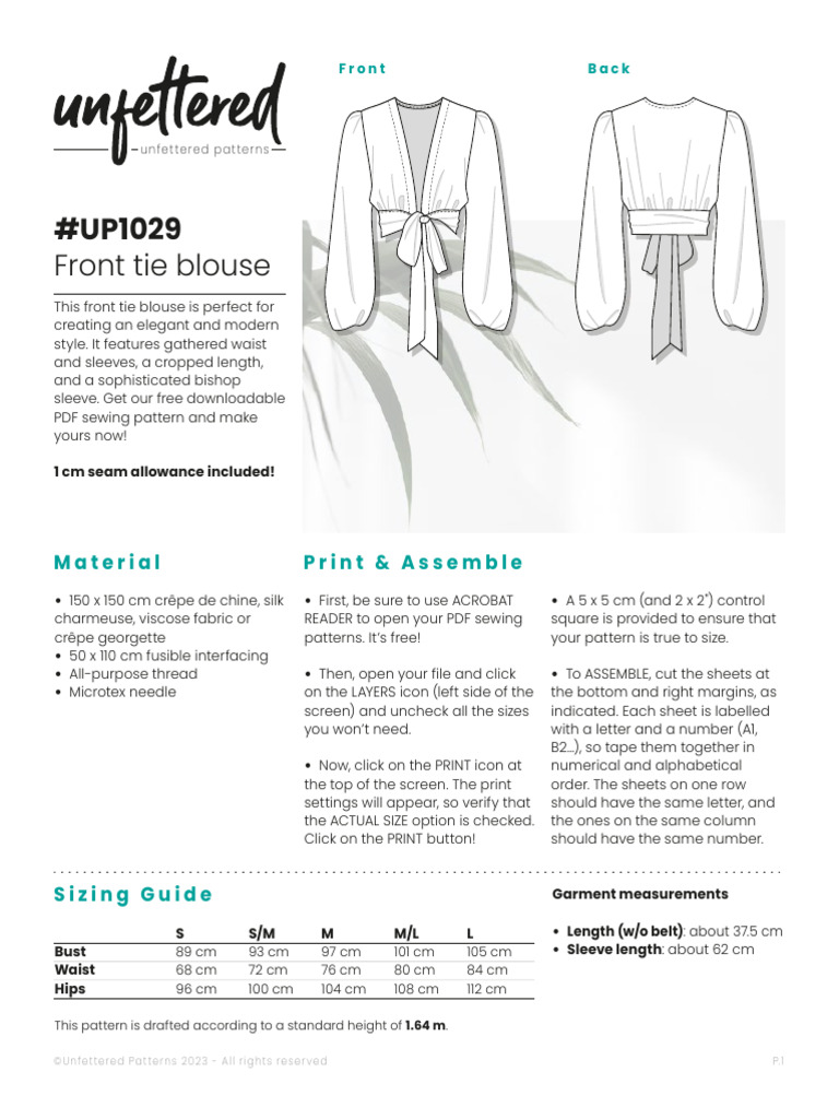 up1029-a4-letter | PDF | Seam (Sewing) | Blouse