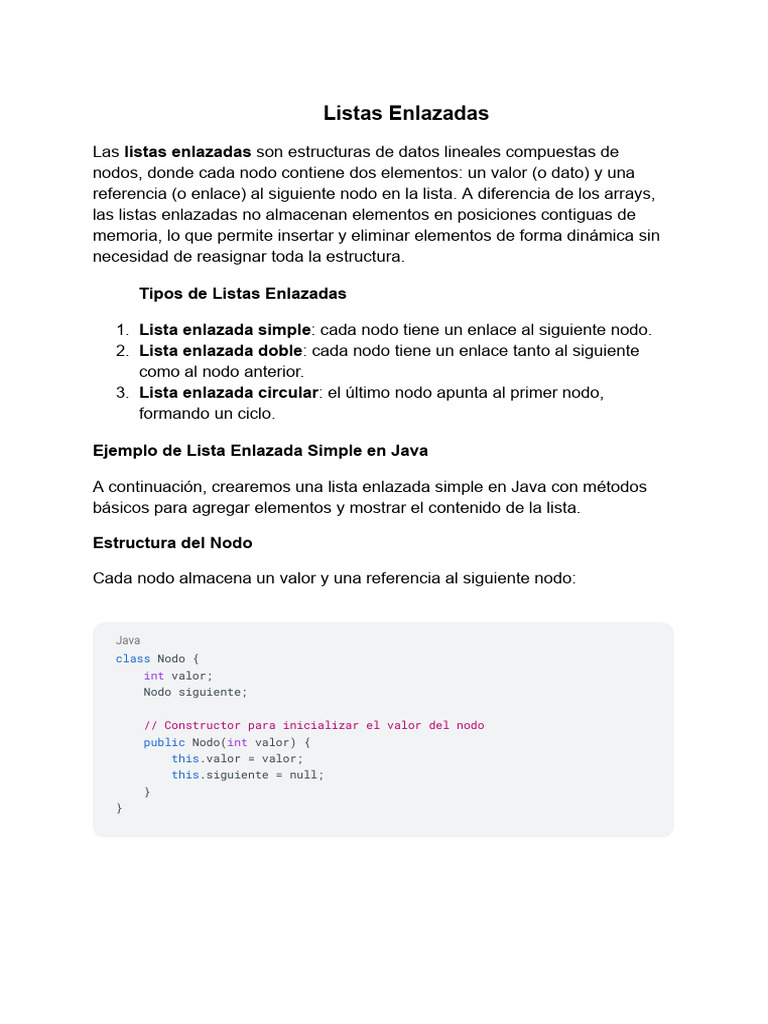 Listas Enlazadas en Java: Guía y Ejemplo | PDF | Recuperación de información | Ciencias de la ...