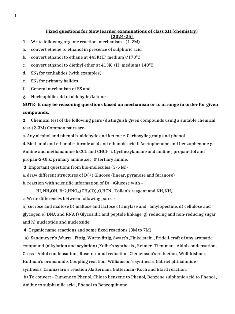 Chemistry Exam Questions for Slow Learners | PDF | Aldehyde | Glucose