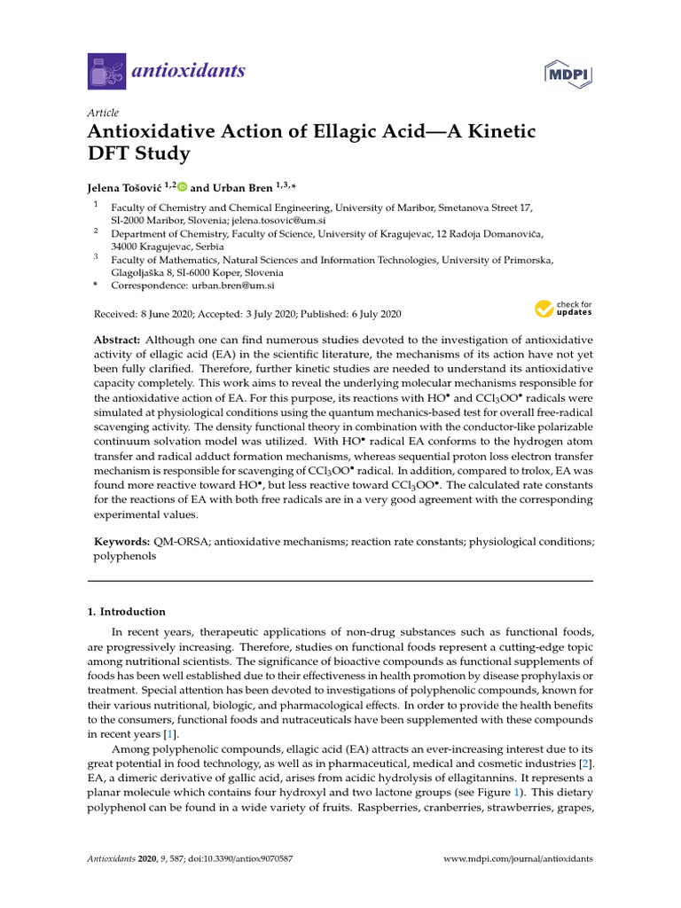 Antioxidative Action of Ellagic Acid-A Kinetic | PDF | Antioxidant ...