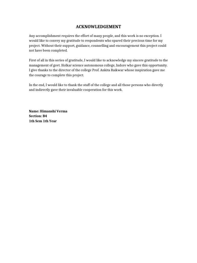 Acknowledgement Page | PDF | Career & Growth