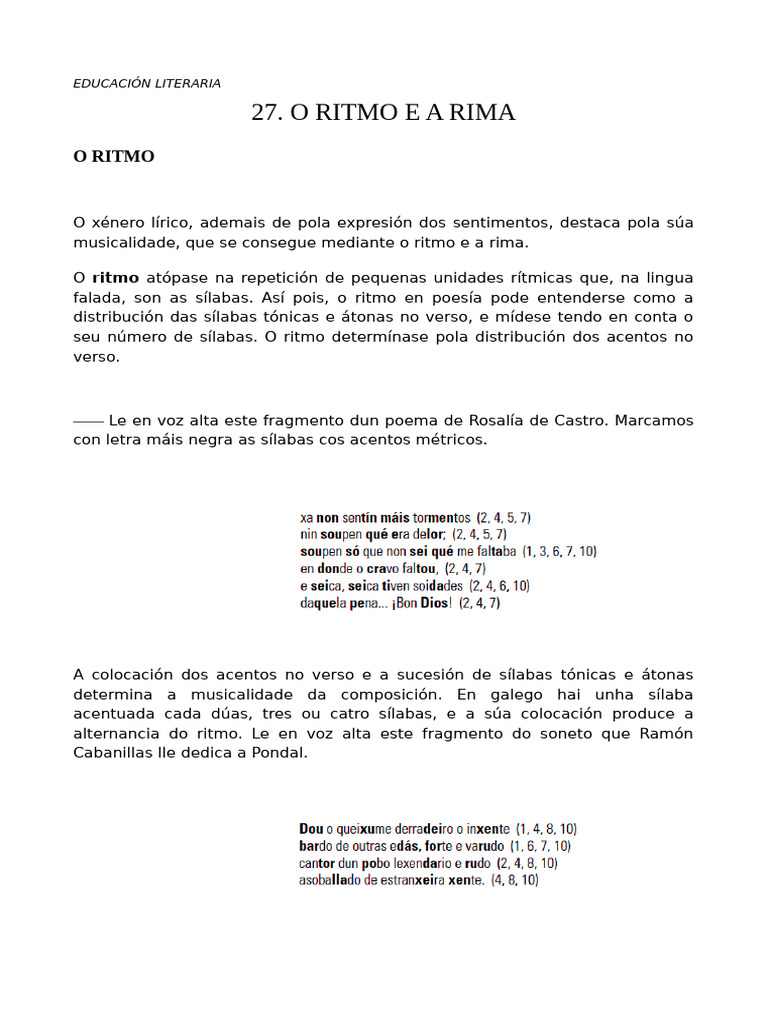 Ritmo e Rima - Actividades | PDF