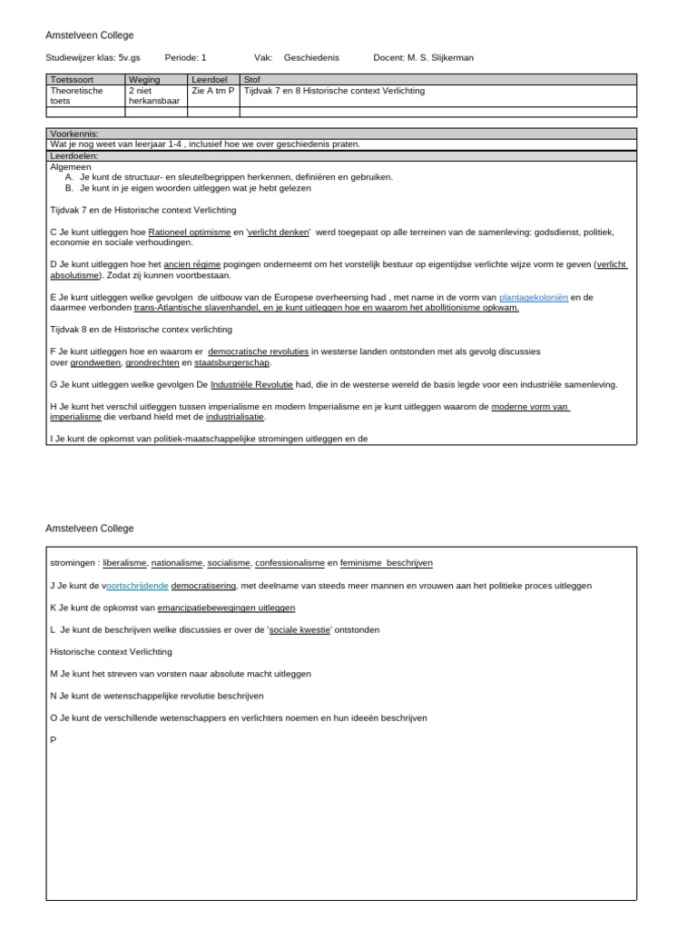 5V Geschiedenis Studiewijzer Periode 1 | PDF