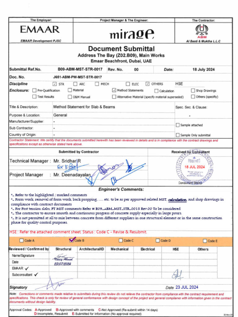 B09-ABM-MST-STR-0017 Rev.00 - Method Statement For Slab and Beams - Code B | PDF | Civil Engineering