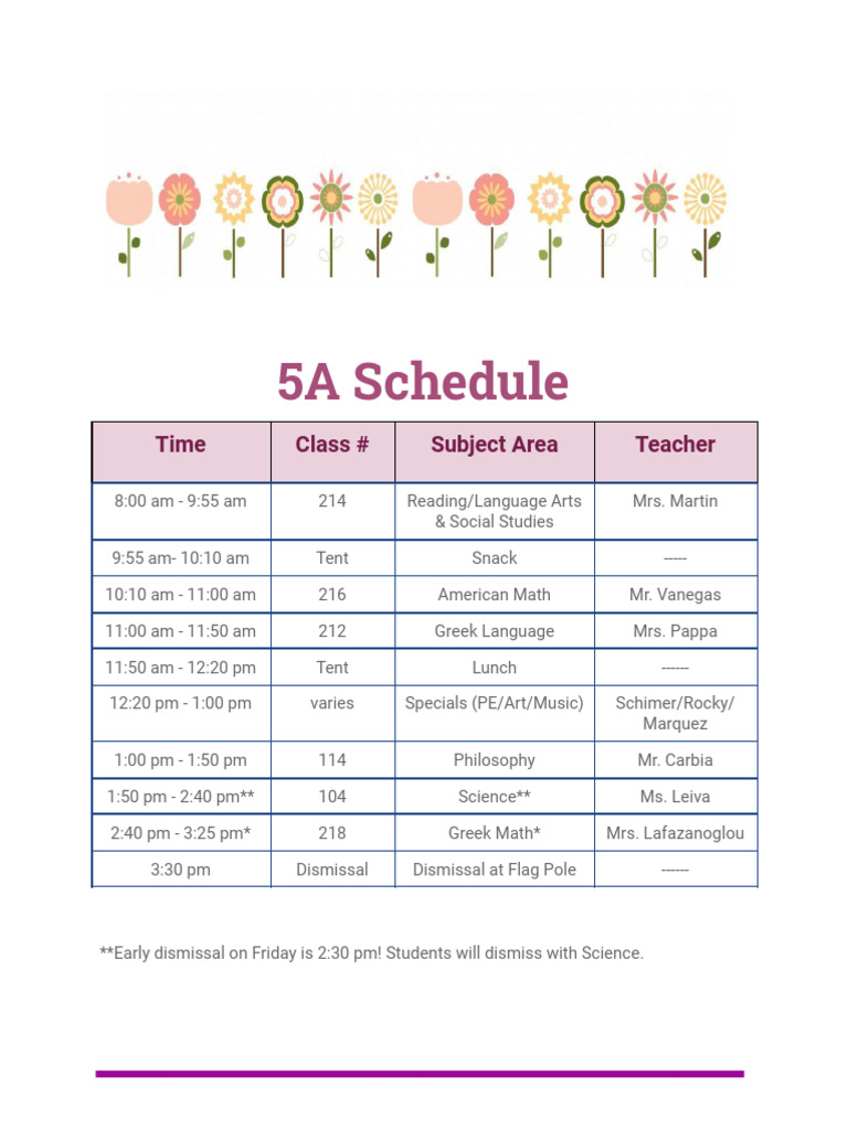 5th Grade Schedules - Archie Posted | PDF | Flag