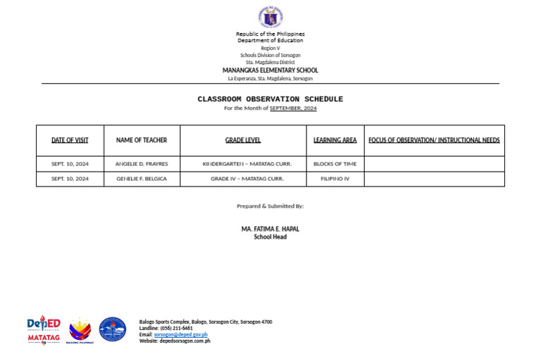 Classroom Observation Schedule 105134 | PDF