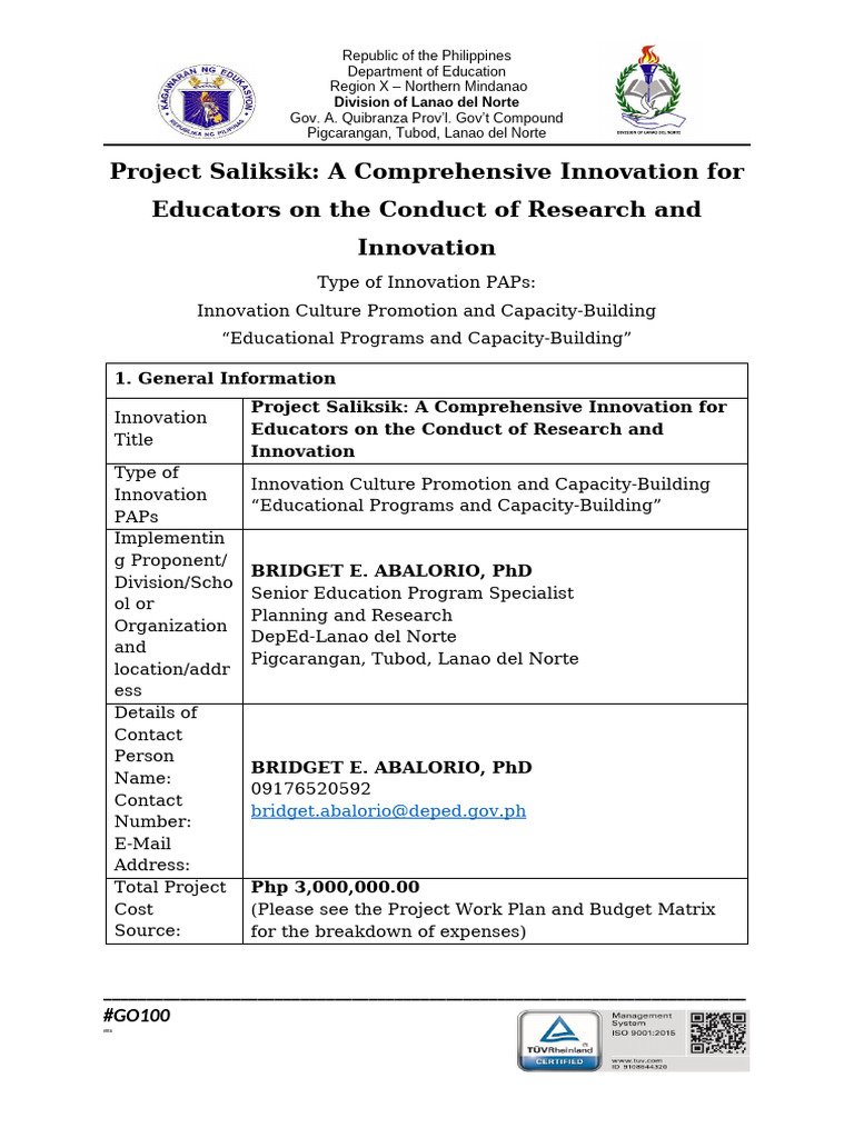 Innovation Template | PDF | Teachers | Action Research
