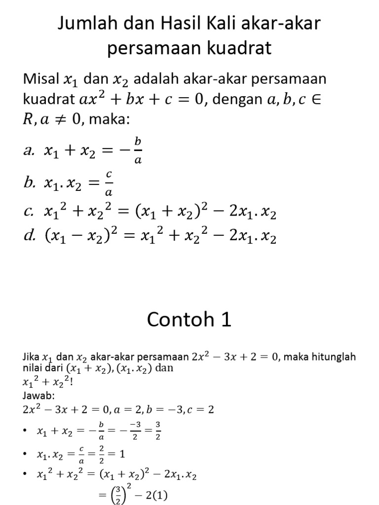 Jumlah Dan Hasil Kali Akar-Akar Persamaan Kuadrat - 9.4 Dan 9.5 (Jumat ...