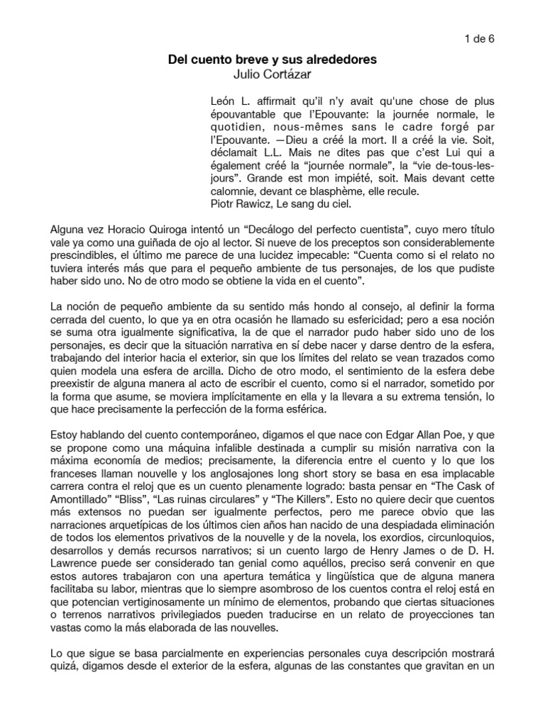 La esencia del cuento breve en Cortázar | PDF | Cuentos | Edgar Allan Poe