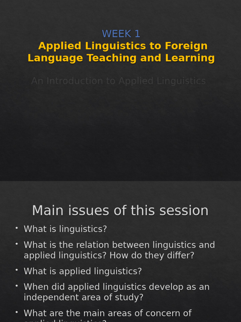 Week 1 - overview of applied linguistics. | PDF | Linguistics | Applied Linguistics
