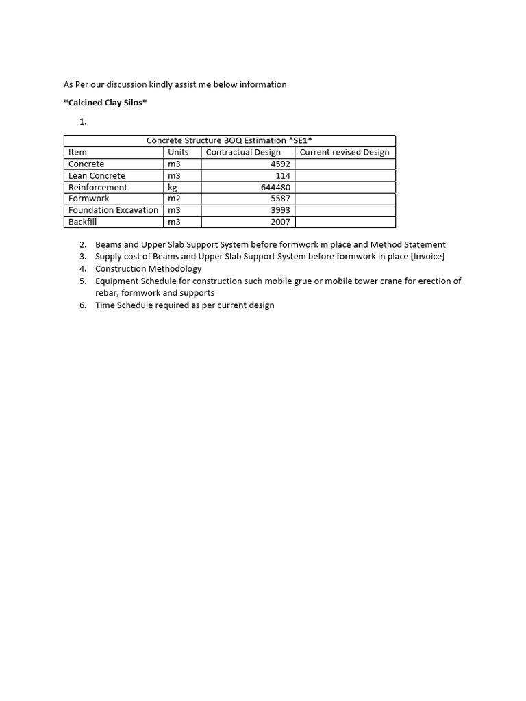 VO Information for SE1 Construction | PDF
