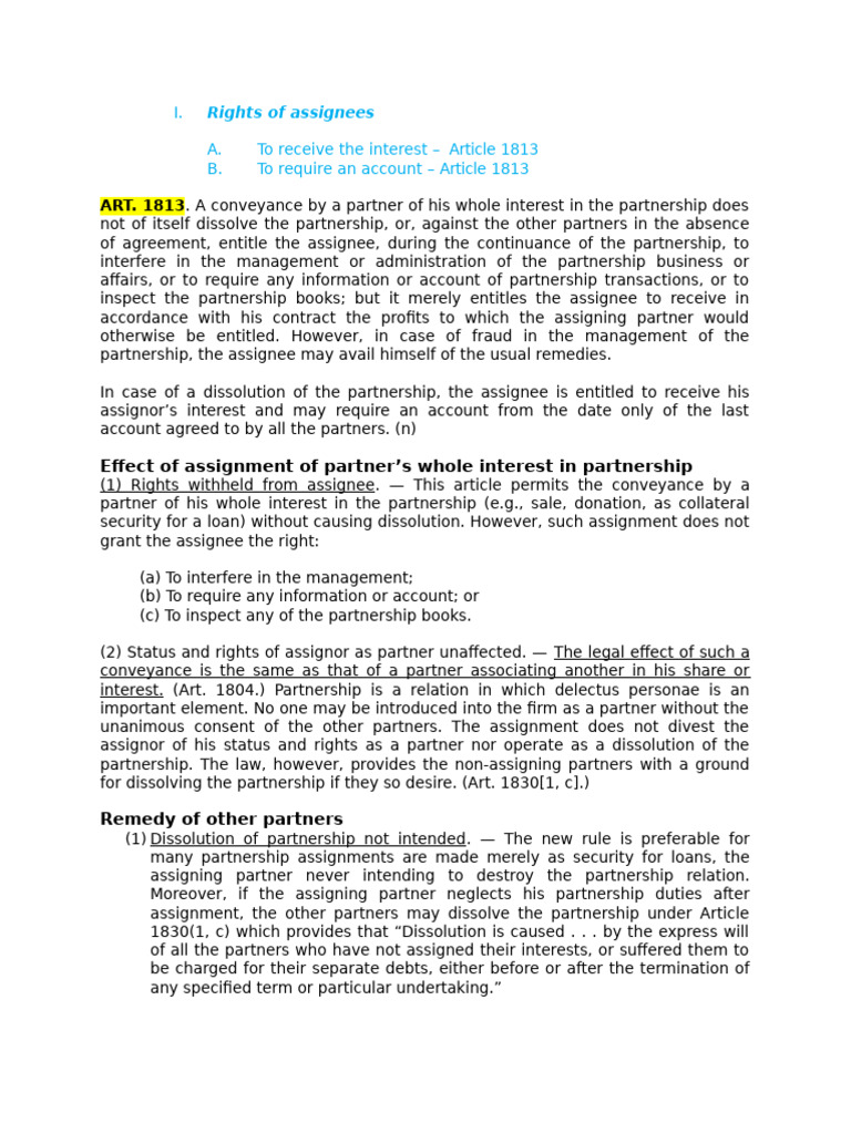 Partnership Assignment Rights Explained | PDF | Assignment (Law ...