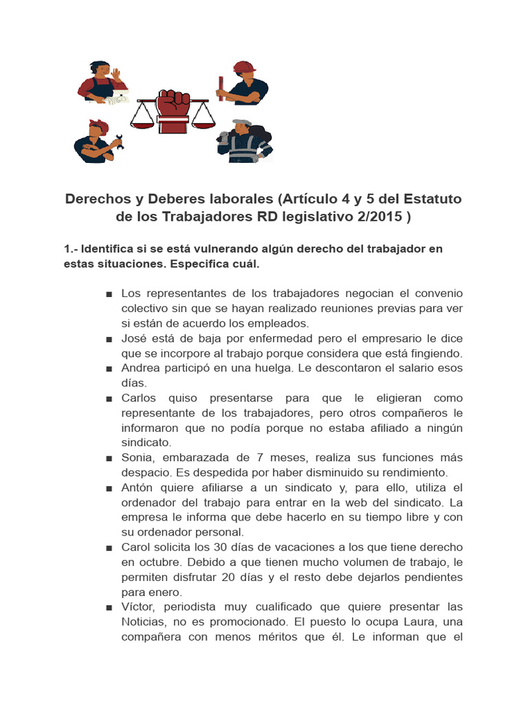 Alejandro Garias Galván - Derechos y Deberes Laborales - Ejercicio | PDF | Sindicato