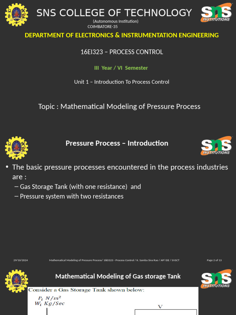 Mathematical Modeling of Pressure Process | PDF | Science & Mathematics