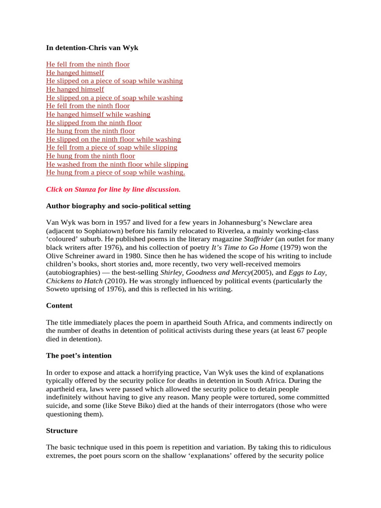 ENG2602 POEM in Detention | PDF | Detention (Imprisonment) | Satire