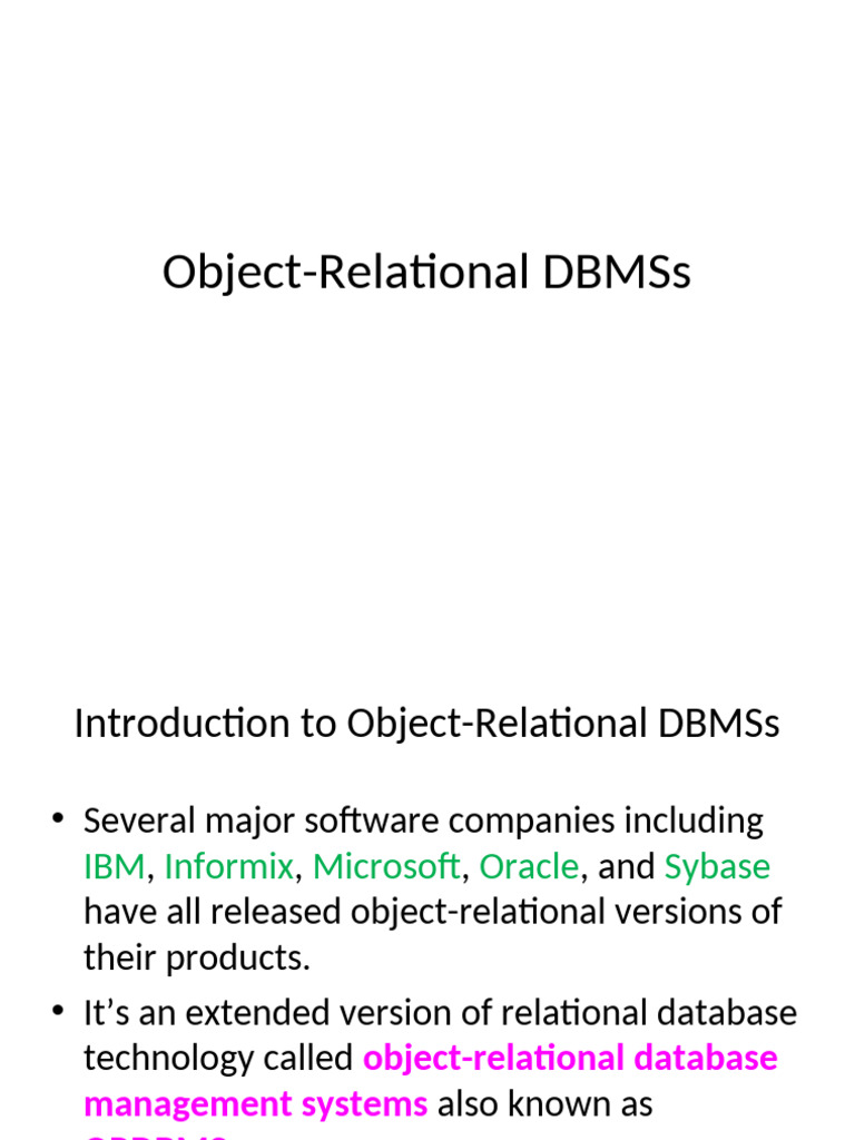 Overview of Object-Relational DBMSs | PDF | Databases | Relational Database