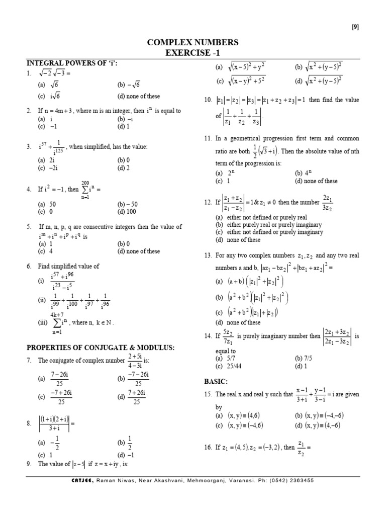 2-Complex Numbers _Class Sheet-1_ | PDF | Triangle | Mathematical Concepts