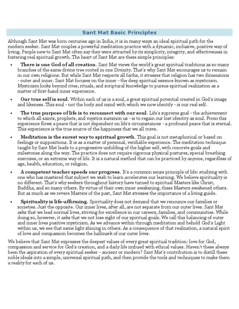 Sant Mat Basic Principles | PDF | Spirituality | Soul