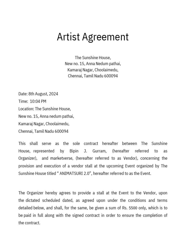 Animatsuri 2.0 Stall Contract | PDF | Private Law | Business Law