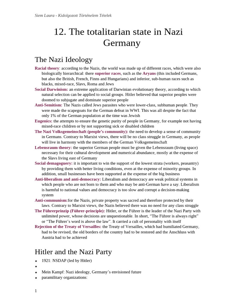The Totalitarian State in Nazi Germany | PDF | Nazi Party | Nazi Germany