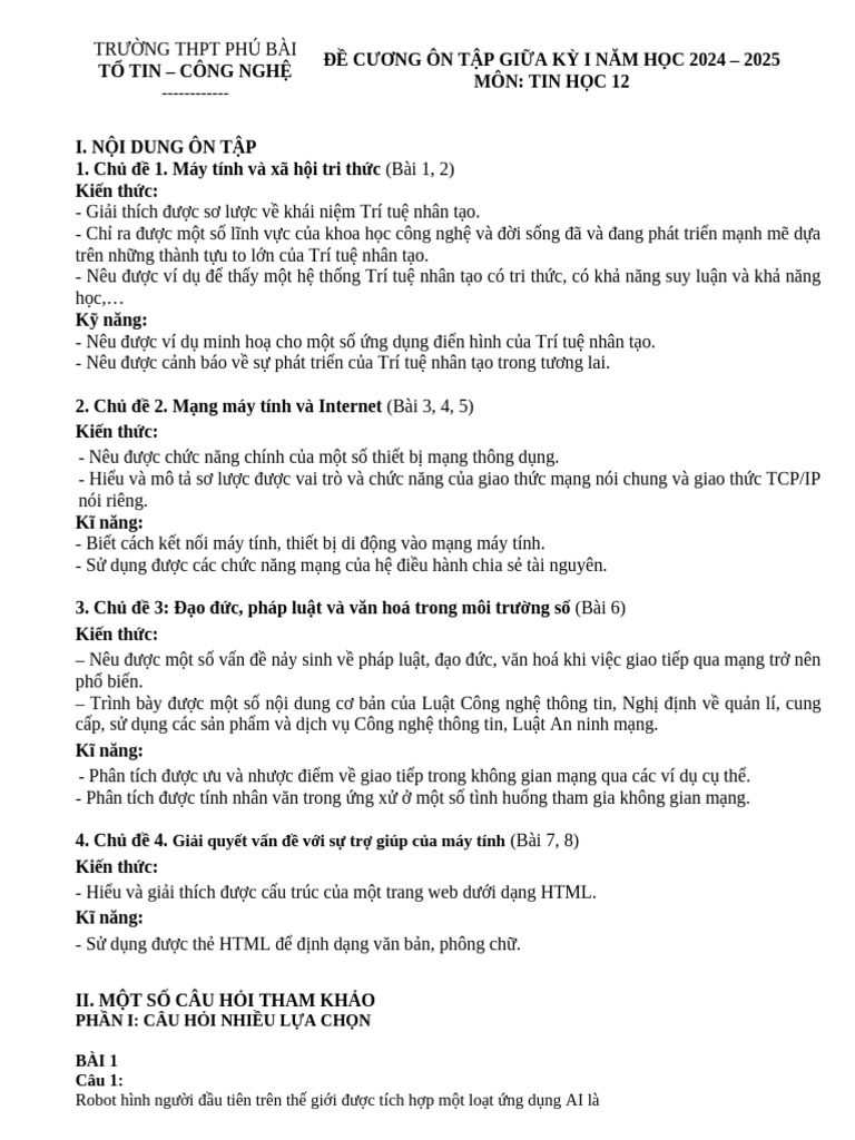Tin 12 de Cuong gk1 | PDF