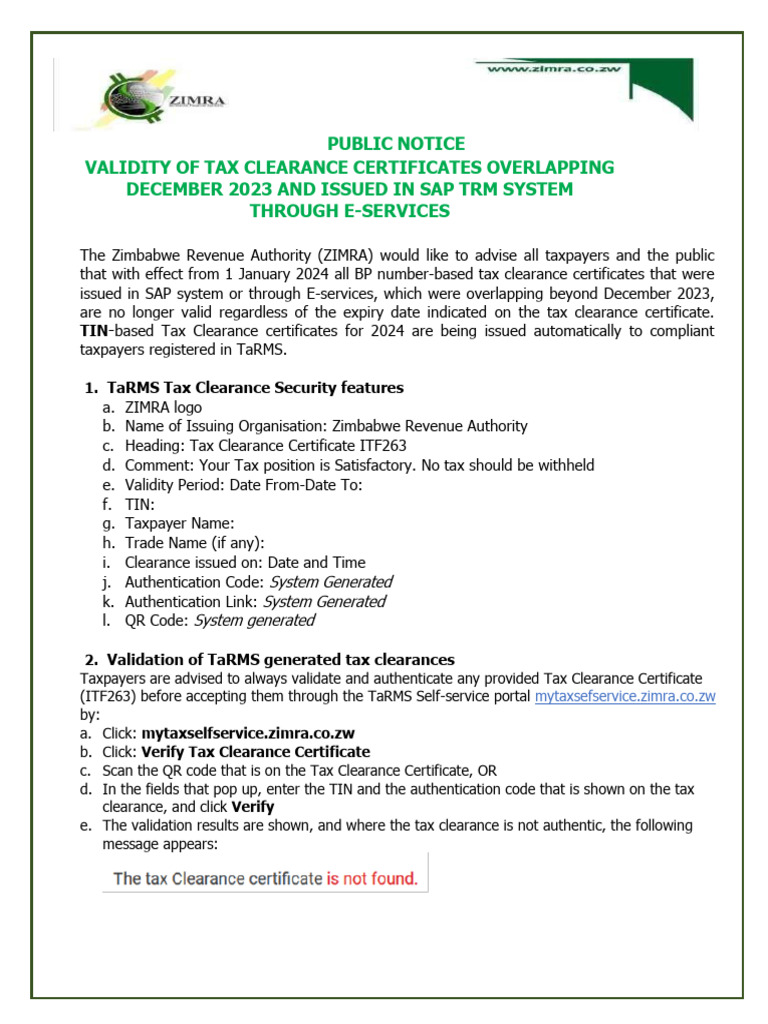 Public Notice 4 of 2024 Validity of Tax Clearance Certificates ...