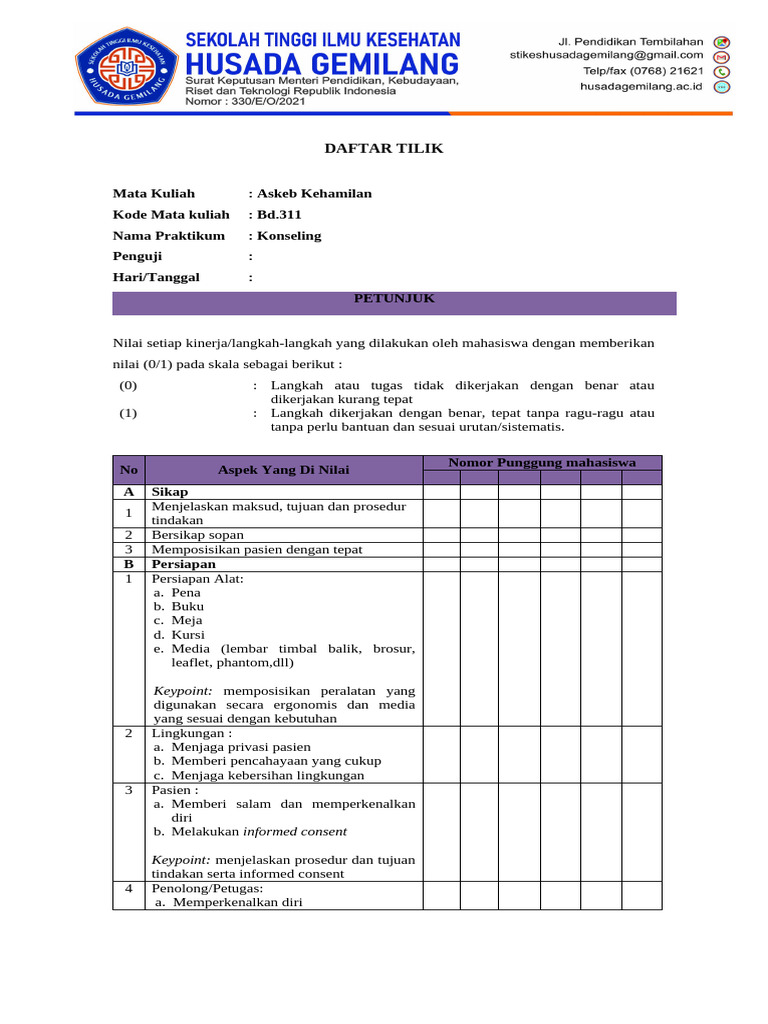 Daftar Tilik Konseling | PDF