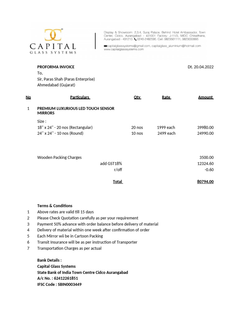 Manish Pipes Proforma Invoice | PDF