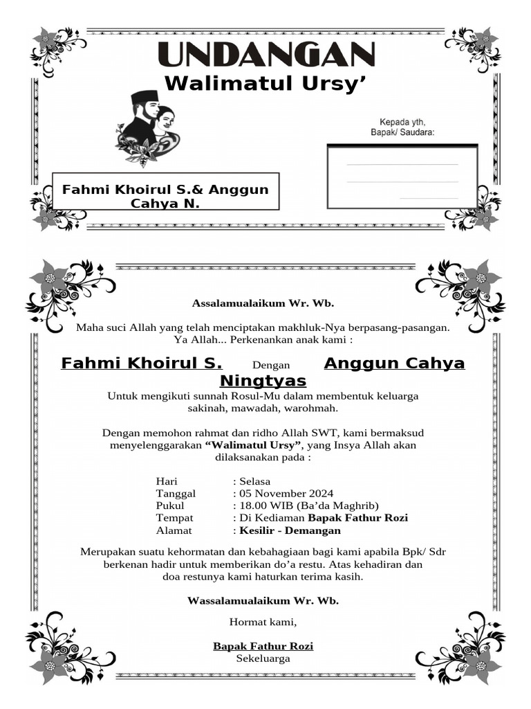 Undangan Walimatul Ursy Fahmi & Anggun | PDF | Agama & Spiritualitas
