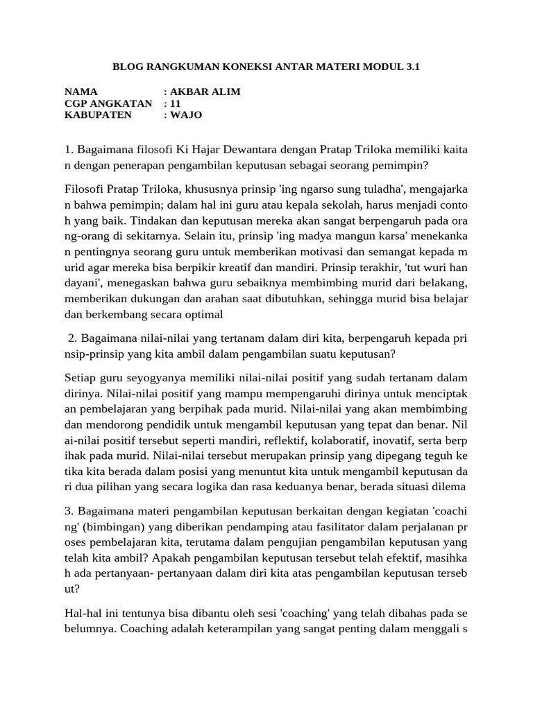 Blog Rangkuman Koneksi Antar Materi Modul 3.1 | PDF