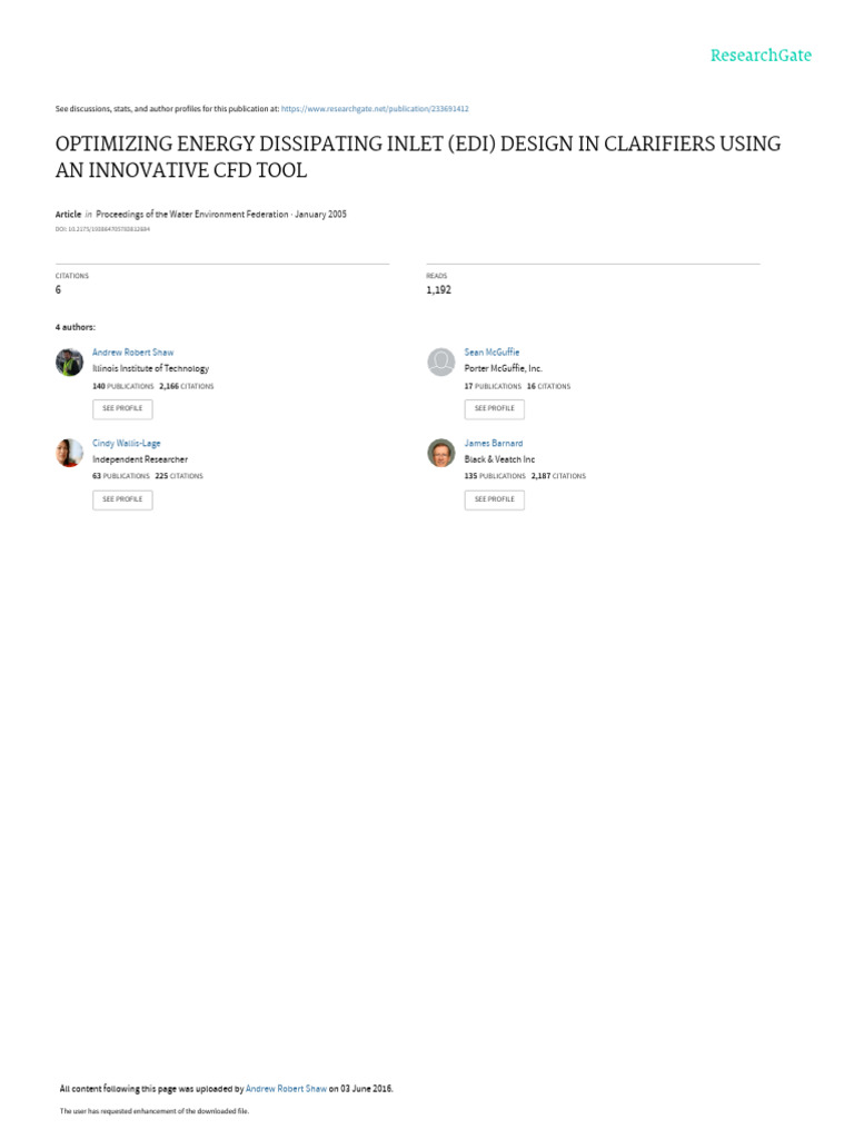 Optimizing Energy Dissipating Inlet Design in Clarifiers Using An ...
