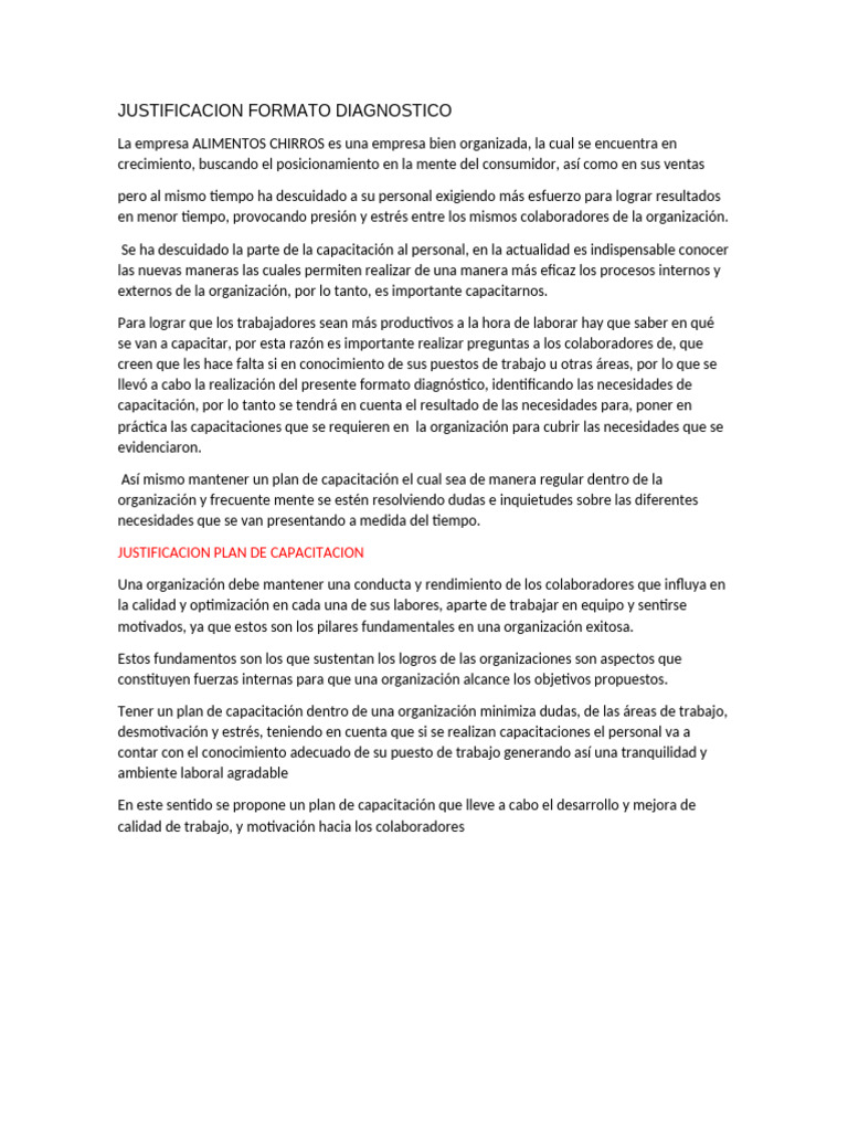 JUSTIFICACION FORMATO DIAGNOSTICO | PDF