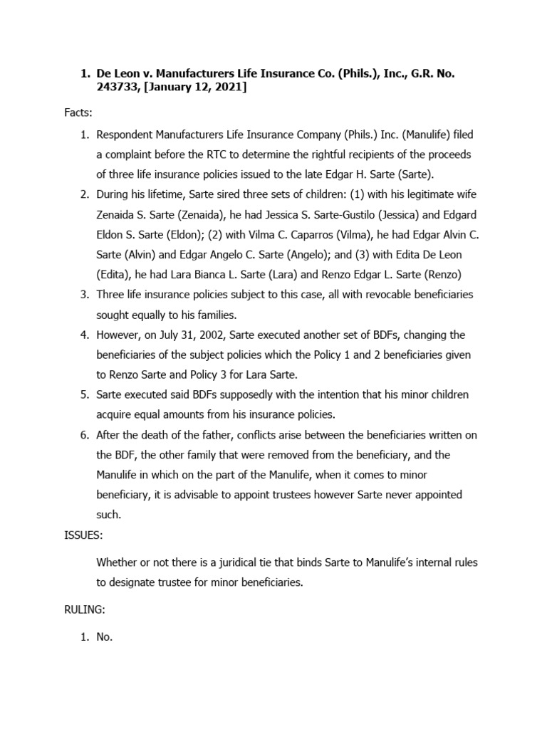 de Leon Vs MANULIFE | PDF | Law Of Obligations | Legal Ethics