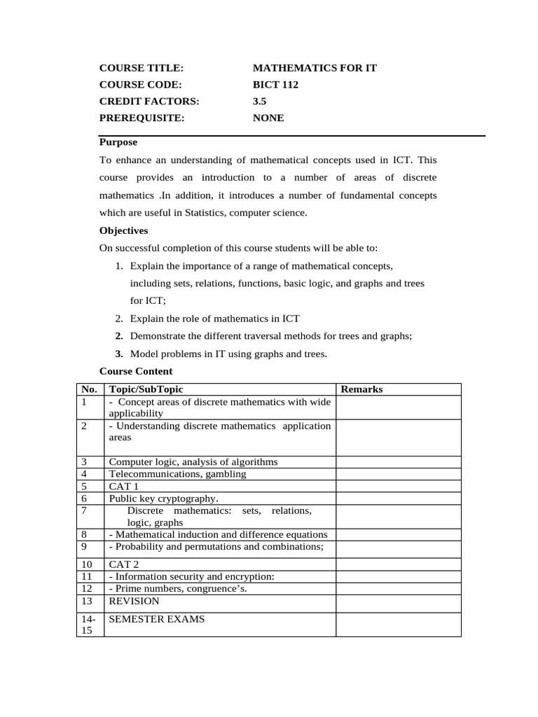 Math Essentials for ICT Students | PDF | Teaching Methods & Materials