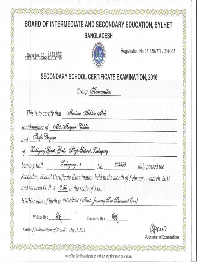 SSC Certificate | PDF