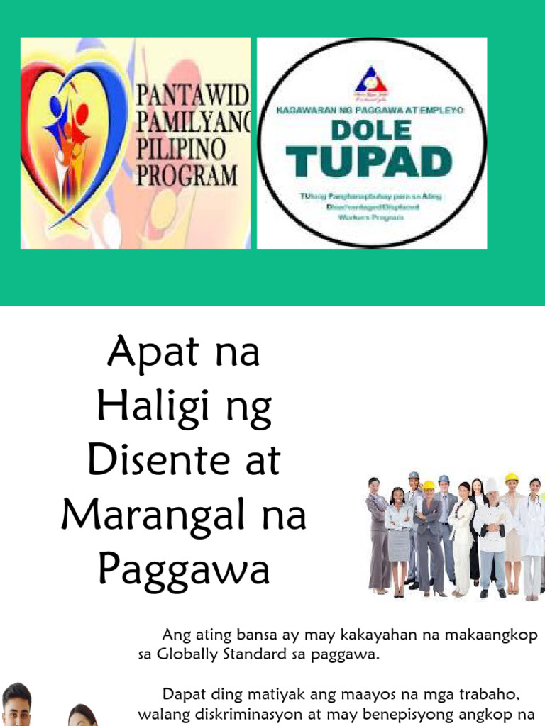 LESSON 4.2 Apat Na Haligi NG Disente at Marangal Na Paggawa | PDF