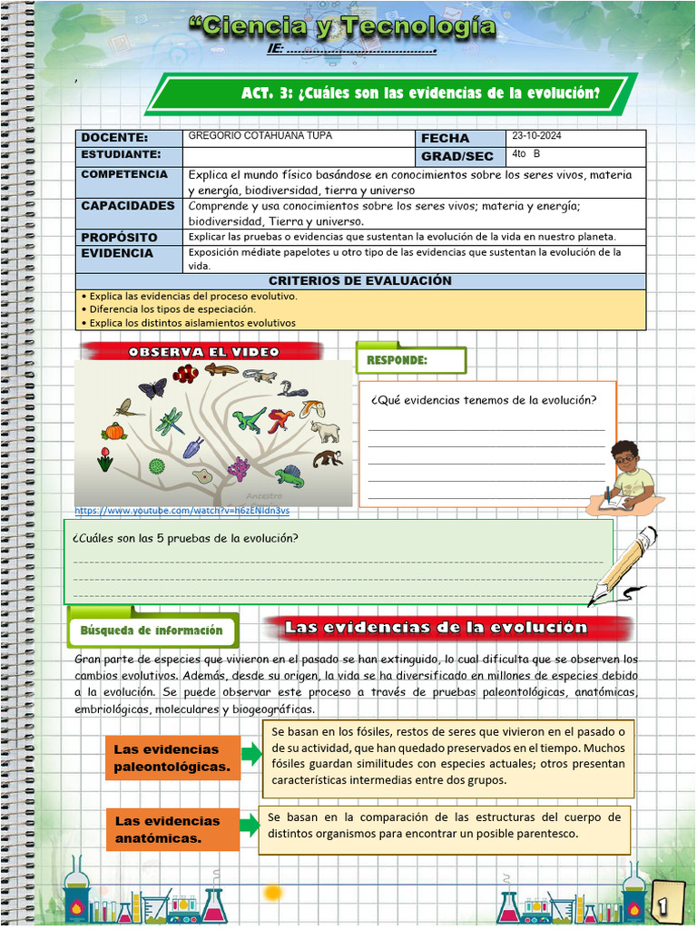 c 4º Act 3 Cyt Und 7 | PDF | Evolución | Especies