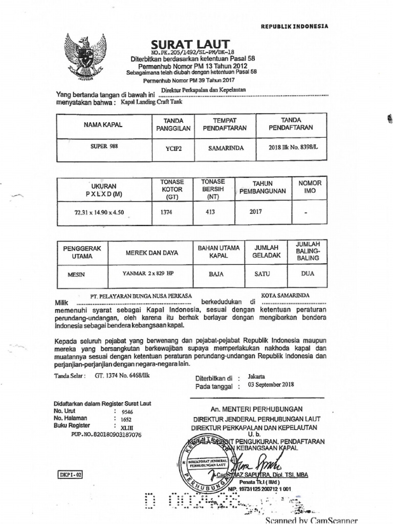 Surat Laut LCT Super 988 | PDF