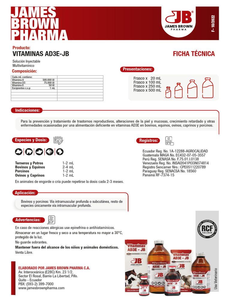 Ficha Tec Vitaminas-AD3E-JB | PDF