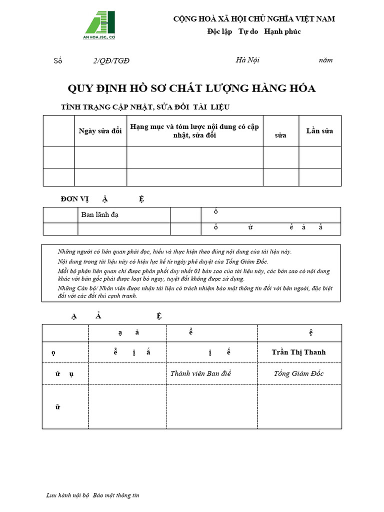 Ah16-Qa - Quy Dinh Ho So Chat Luong Hang Hoa | PDF