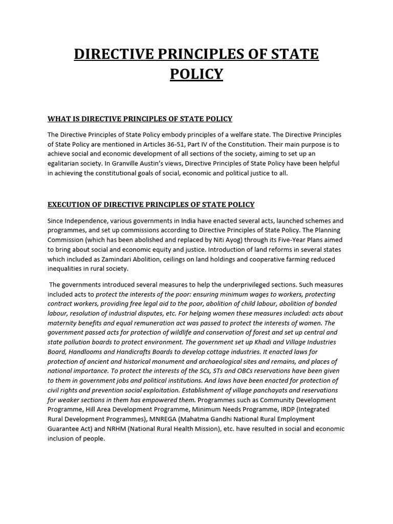 Understanding Directive Principles of State Policy | PDF | Justice ...