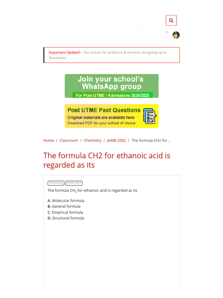 The Formula CH2 For Ethanoic Acid Is Regarded As Its - Myschool | PDF ...