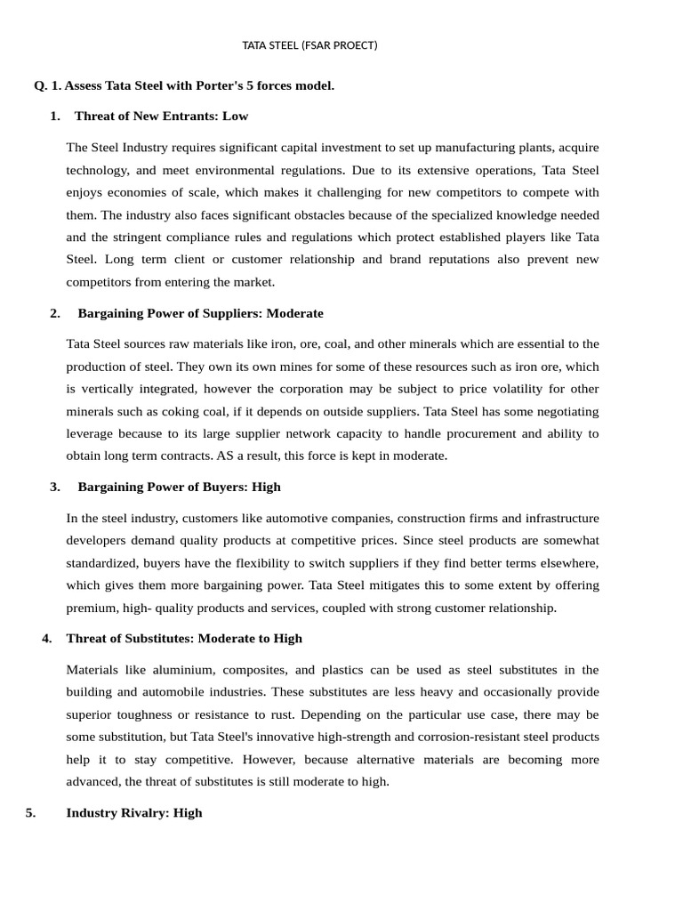 Tata Steel: Porter's Analysis & SWOT Insights | PDF | Infrastructure ...