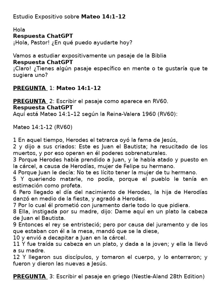 Estudio Expositivo Sobre Mateo 14 | PDF | Evangelio de Mateo | Juan el Bautista