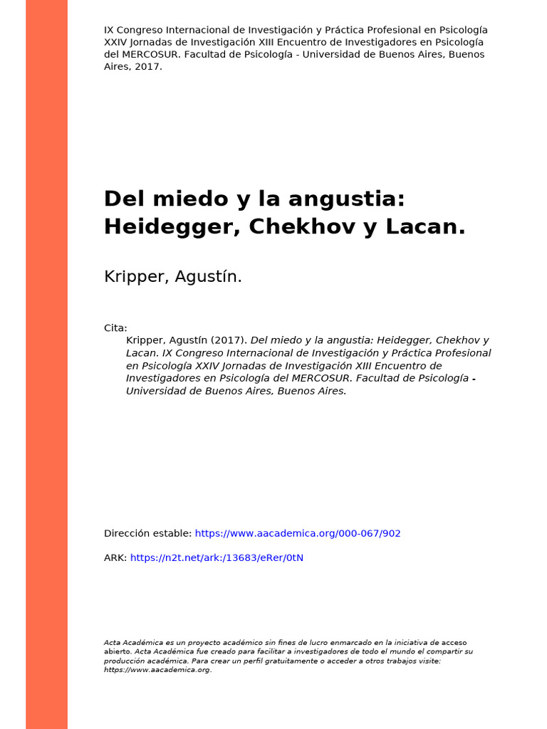 Miedo y angustia: Lacan, Heidegger y Chekhov | PDF | Jacques Lacan ...